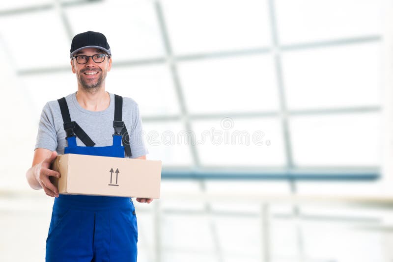 Friendly Postman with Parcels and Thumb Up Stock Image - Image of ...