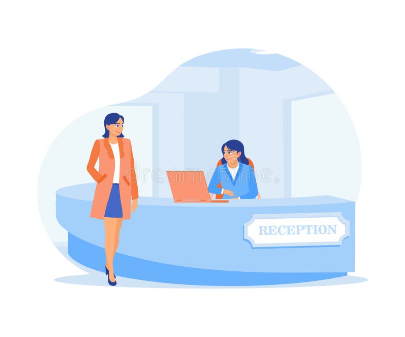 The Friendly Receptionist at the Work Desk. Serve Hotel Customers in a ...