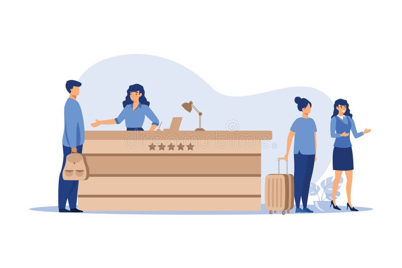 Friendly Receptionists from Hotel Registration Desk Help Client Vector ...