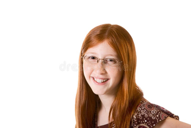 Friendly Redhead Pre-Adolescent Girl in Glasses Stock Photo - Image of ...