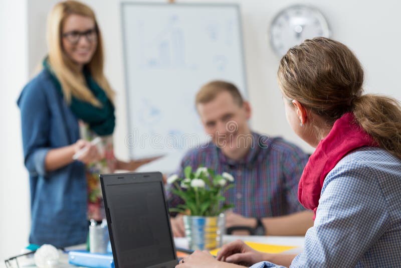 Friendly Relationship in Workplace Stock Photo - Image of flowerpot ...