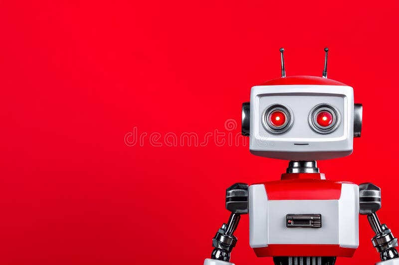 Friendly Retro Robot on Red Background a Cute Vintagestyle Robot with ...