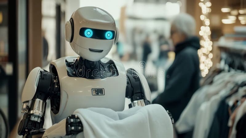 Robot Assistant Helping Customers at a Modern Retail Store in a Vibrant ...