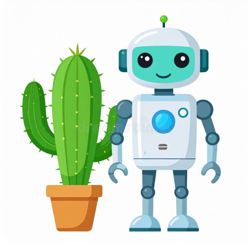 Friendly Robot and Cactus Potted Plant Pixel Art Stock Illustration ...