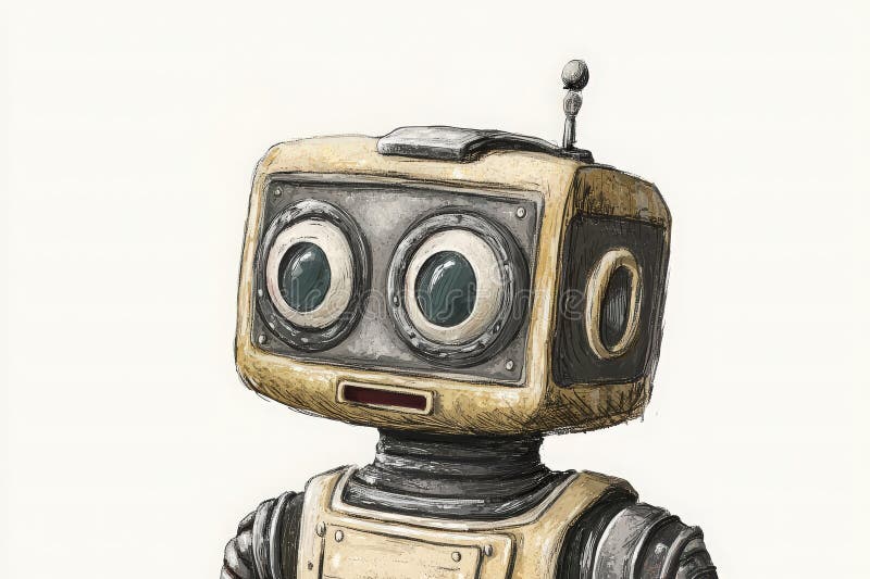 Cute Robot Character with Large Eyes and Simple Design Stands Against a ...