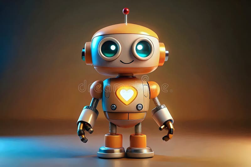 Friendly Robot Character Heart Love Cute Technology Futuristic Design ...