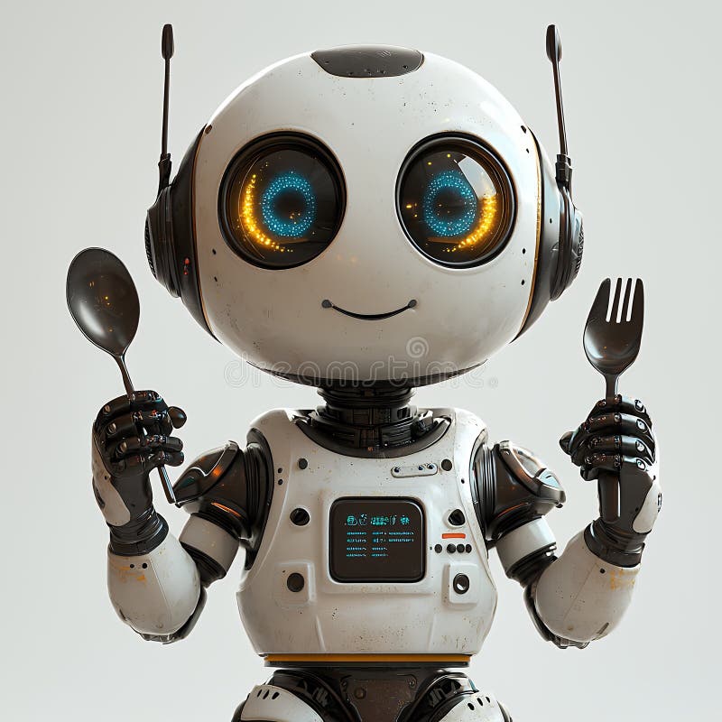 Friendly Robot Chef Holding Spoon in Kitchen Setting with Smile AI ...
