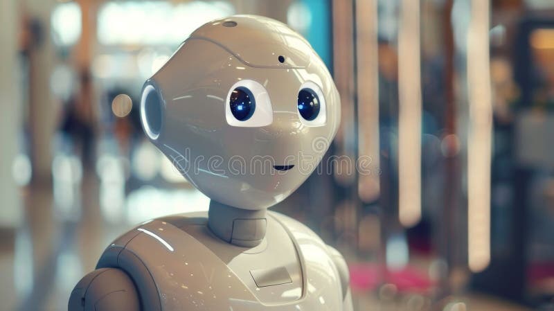 Friendly Robot with Expressive Eyes in Modern Setting Stock ...