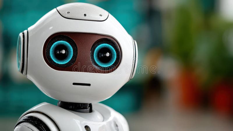 Friendly Robot with Glowing Blue Eyes, a Futuristic Design, and a Cute ...