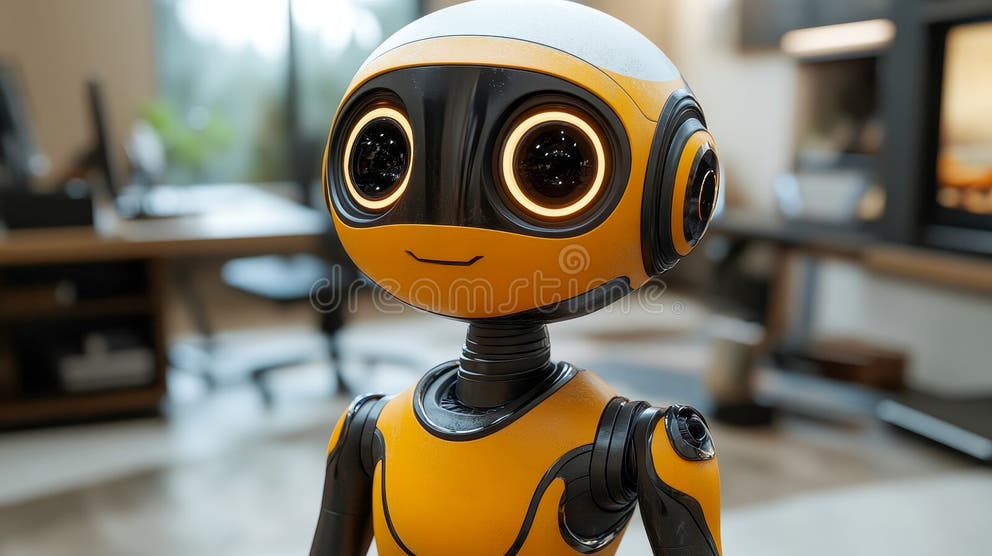 Friendly Robot Helper with Big Eyes and a Smile Stock Image - Image of ...