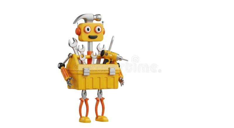 Friendly Robot Helper with Toolbox and Tools Ready for Any Repair Task Stock Image ...