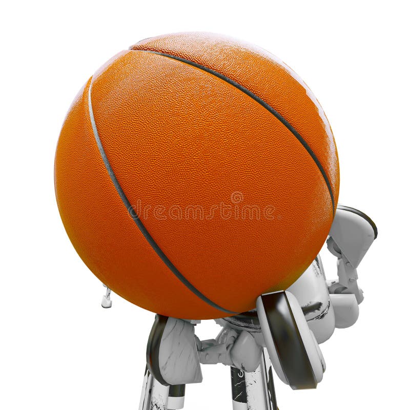 Friendly Robot is Holding a Basketball Ball in White Background Close ... Friendly Robot is Holding a Basketball Ball in White Background Close ...