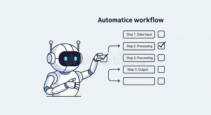 Friendly Robot Illustrating Automated Workflow with Checklist ...