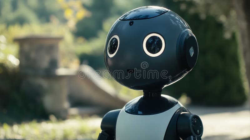 Friendly Robot with Large Eyes Observing Outdoor Scenery in Sunlight ...