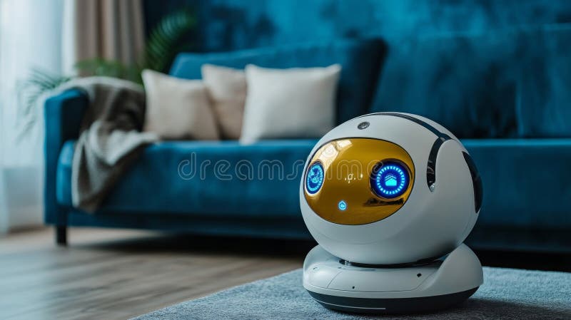 Friendly Robot in Modern Living Room Stock Illustration - Illustration ...