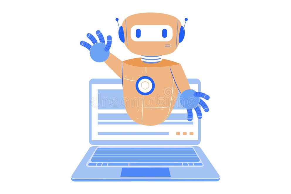 A Friendly Robot with a Rectangular Head, Wearing Round Headphones ...