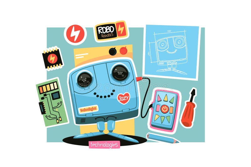 Friendly Robot Waving Hand: Cute Cartoon Vector Icon for People and ...