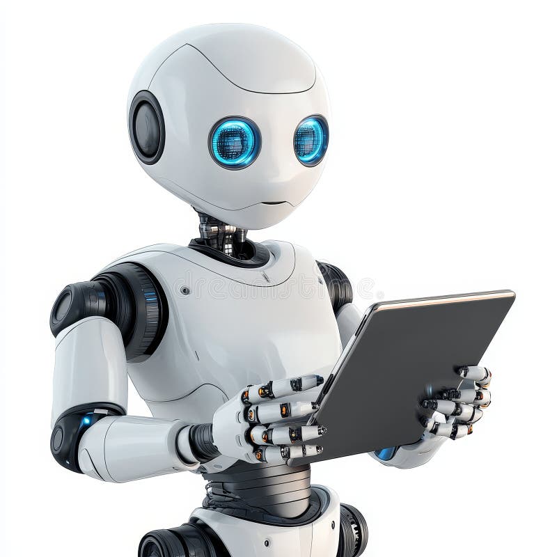 Friendly Robot Using a Tablet Technology and AI Concept Stock ...