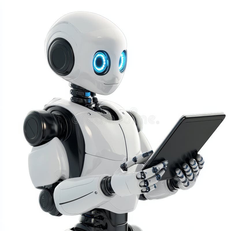Friendly Robot Using a Tablet Technology and Automation Concept Stock ...
