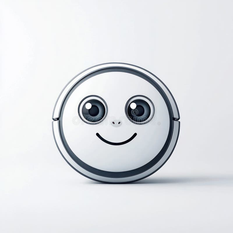 Friendly Robot Vacuum with a Smiling Face Design Isolated on White ...