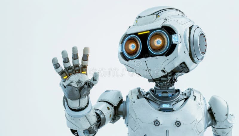 Friendly Robot Waving in a Futuristic Setting with Bright Lighting ...