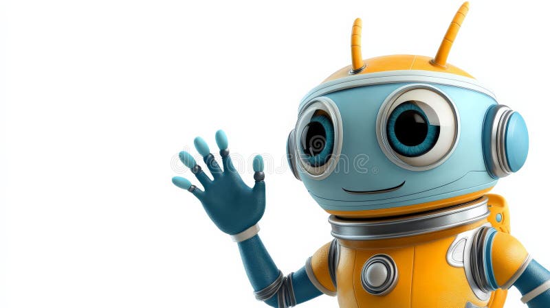 Friendly Robot Waving Hello on White Background Stock Image - Image of ...
