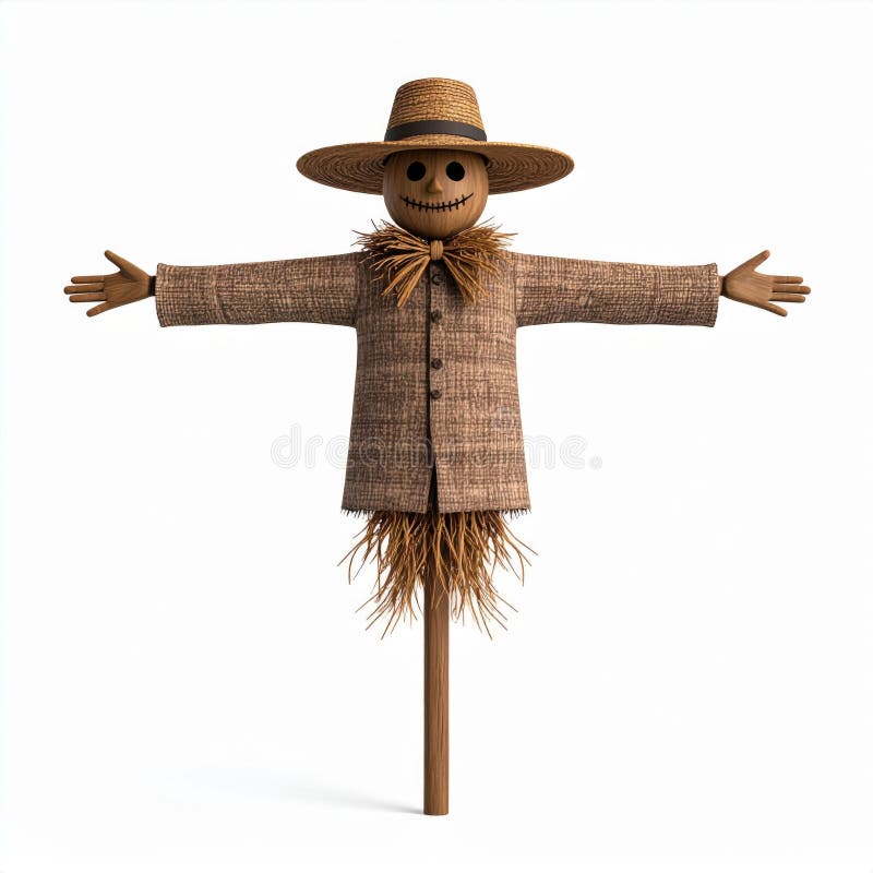 Friendly Scarecrow with Straw Hat and Brown Outfit Stock Illustration ...