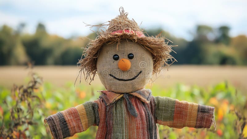 A Friendly Scarecrow with a Straw Hat, Smiling Brightly in the Field ...