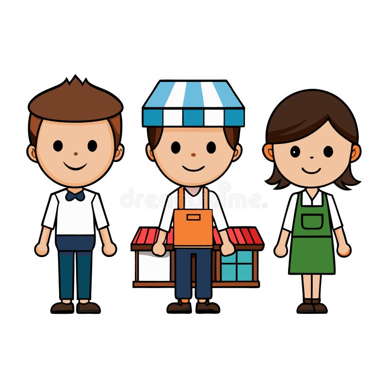 Friendly Shopkeepers with a Market Stall, Ready To Serve Stock Vector ...