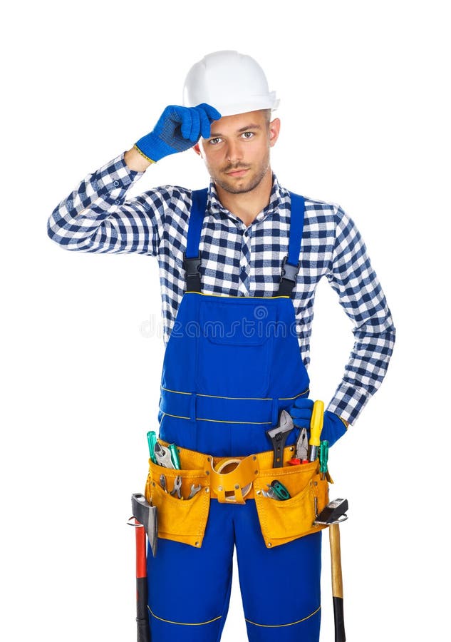 Friendly Smiling Construction Worker Saluting Stock Image - Image of ...