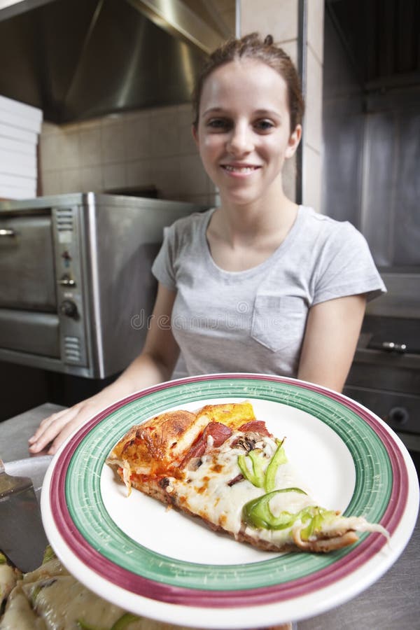 Smiling Waitress Serving Salad on Plate Stock Image - Image of waitress ...