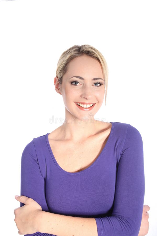 Friendly Smiling Young Blonde Woman in Studio Stock Image - Image of ...