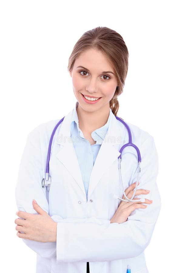 Friendly Smiling Young Female Doctor, Isolated Over White Background ...