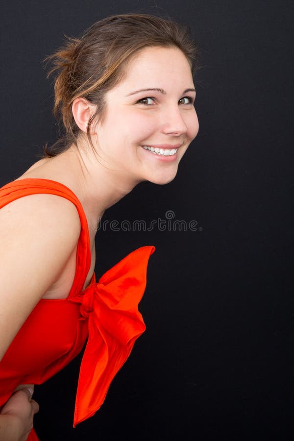 Friendly Smiling Young Woman Portrait Studio Stock Image - Image of ...