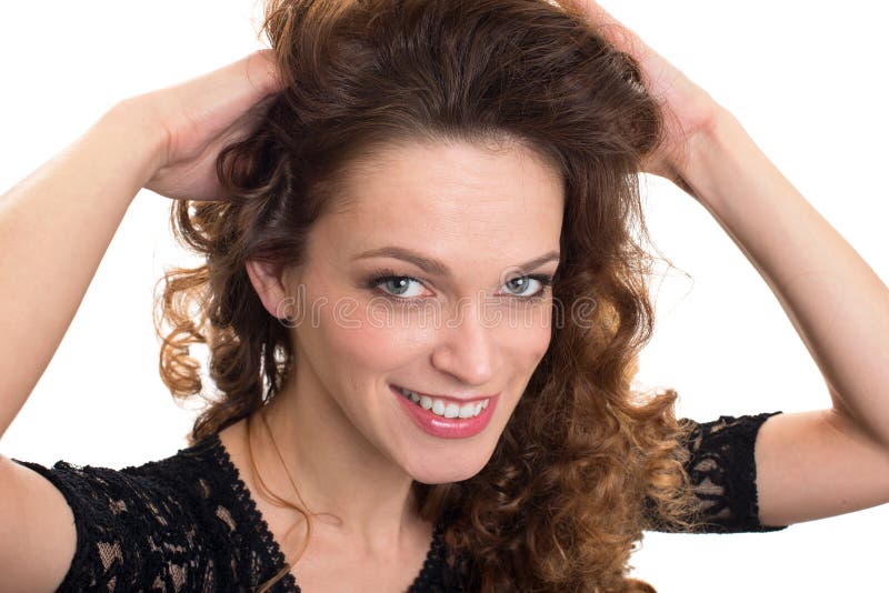 Friendly Smiling Young Woman Portrait Stock Photo - Image of hair ...