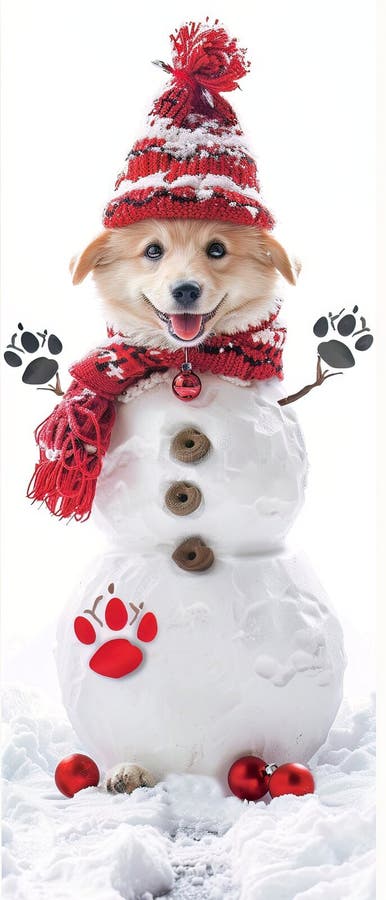 A Friendly Snowman Dog Complete with a Floppy Ear and Paw Prints Copy ...