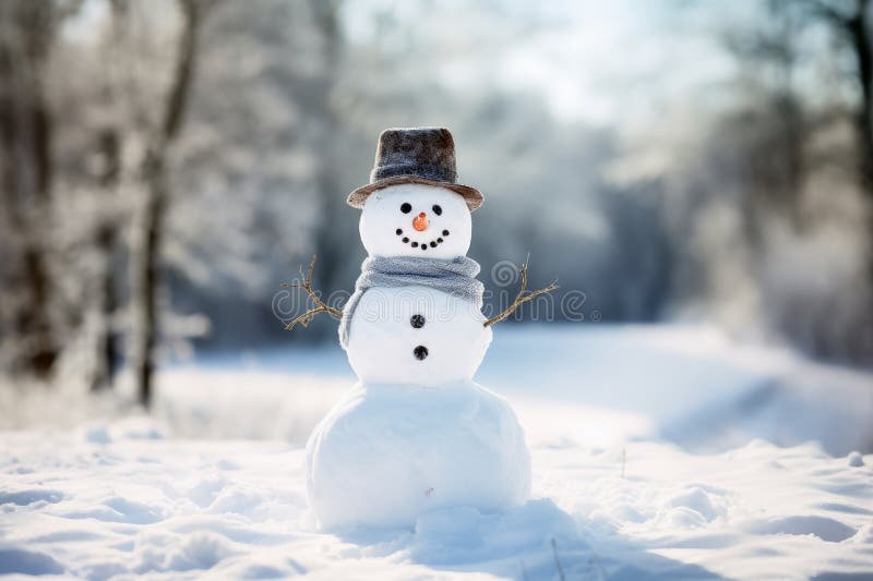 A Friendly Snowman Smiling in a Calm Winter Landscape Stock ...