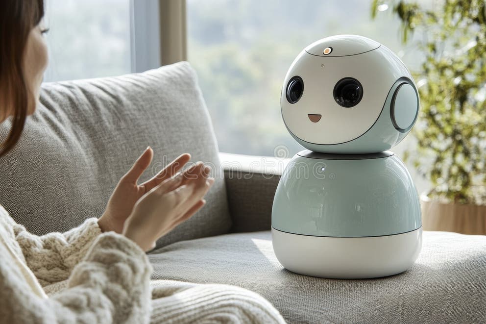 Friendly Social Robot with Soft Design in Cozy Home Setting Stock Image ...