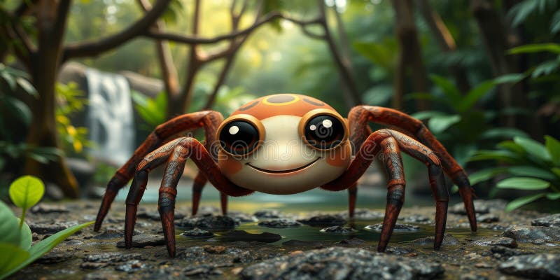 Friendly Spider Smiles in Jungle Stock Illustration - Illustration of ...