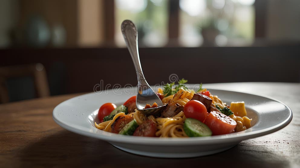 A Friendly Spoon and Fork with a Happy Plate in the Background Stock ...