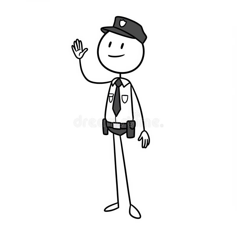 Friendly Stick Figure Security Guard in Uniform Stock Illustration ...