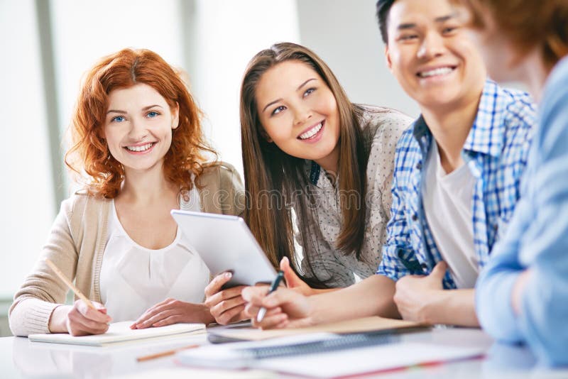Friendly students stock photo. Image of girl, networking - 57053628