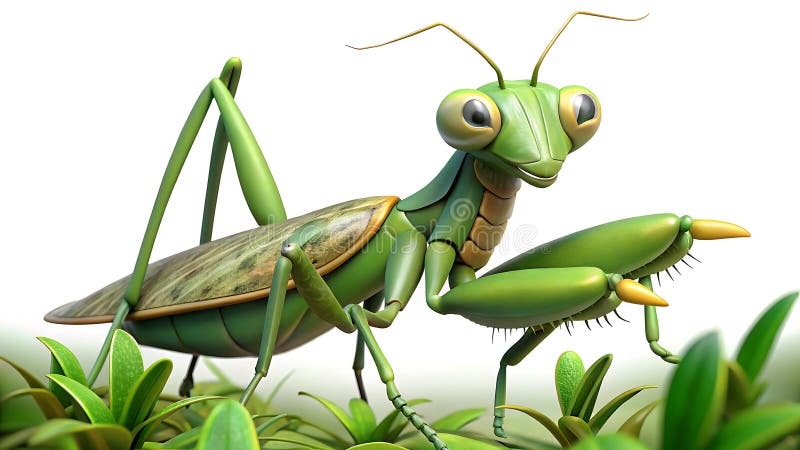 Stylized Green Praying Mantis Insect Cartoon Style Png Transparent ...