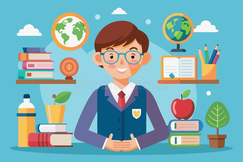 A Friendly Teacher Character is Presenting a Lively Classroom with ...