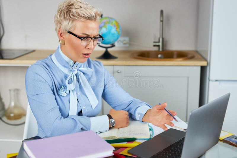 Friendly Teacher Tutor Explain Rules, Lessons at Camera Stock Image ...