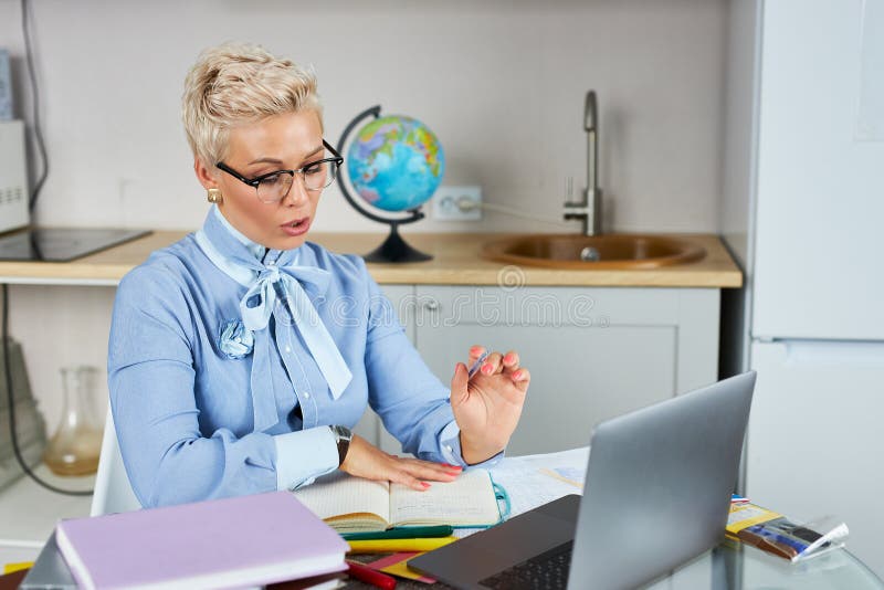 Friendly Teacher Tutor Explain Rules, Lessons at Camera Stock Image ...