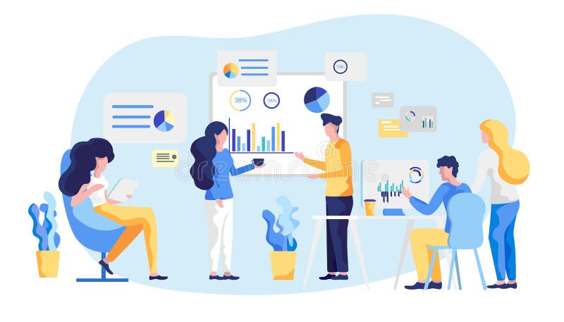 Friendly Team Work Colleagues Large Remote Office. Stock Vector ...