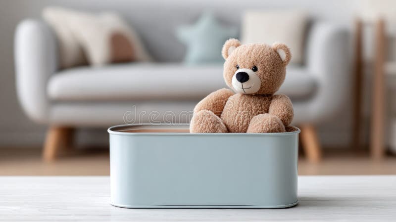 A Friendly Teddy Bear Comfortably Sits Inside a Blue Box, Creating a ...