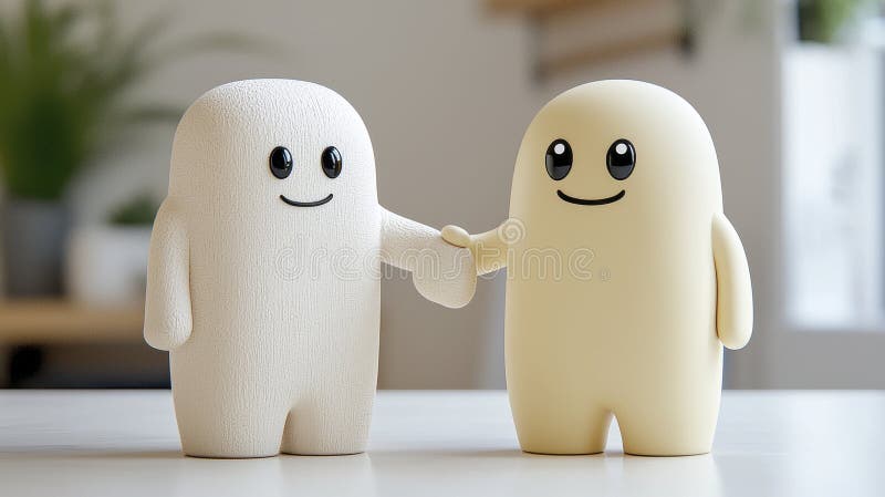 Friendly Textured Figures Holding Hands on White Background Stock ...