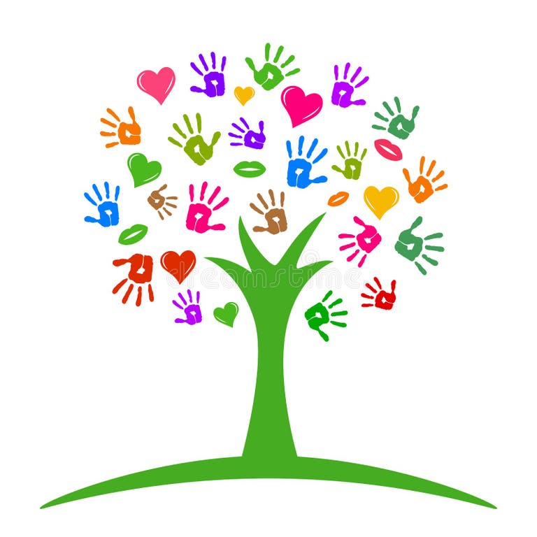 Friendly Tree with Hands, Hearts and Lips Icon Logo - Vector Stock ...